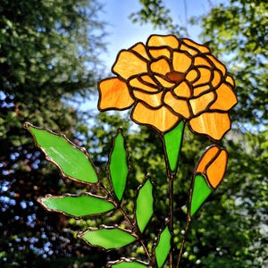Stained Glass Marigold Everlasting Flower Suncatcher Table Desk Decor ...