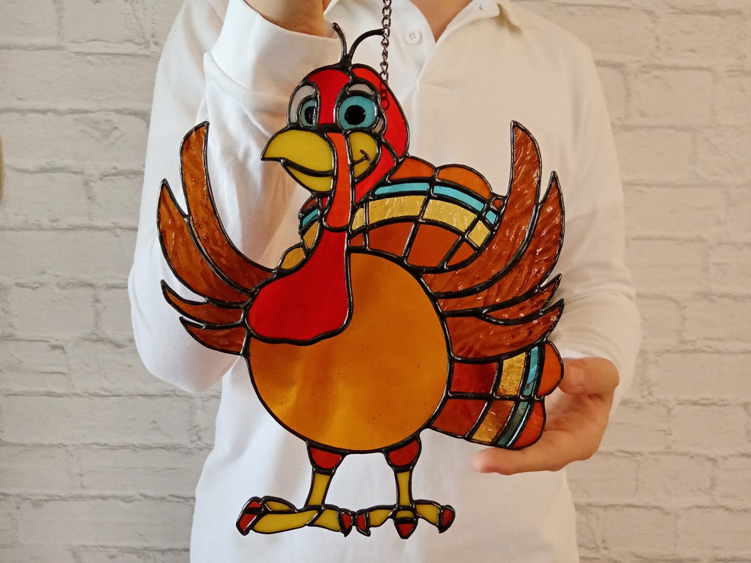 Stained Glass Turkey Suncatcher Hanging, Turkey for Thanksgiving Day ...
