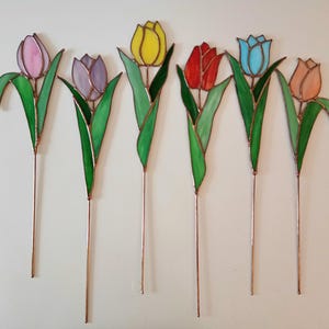 Stained Glass Everlasting Tulip Flowers Bouquet Suncatcher, Red Yellow ...