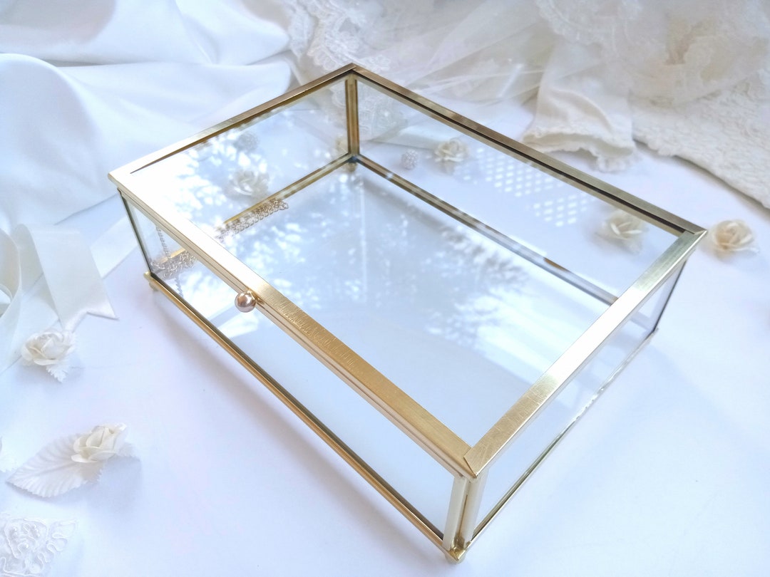 Glass and Brass Gold Color Box, Jewelry Box & Wedding Memories Keepsake ...