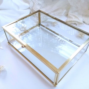 Glass and Brass Gold Color Box, Jewelry Box & Wedding Memories Keepsake ...