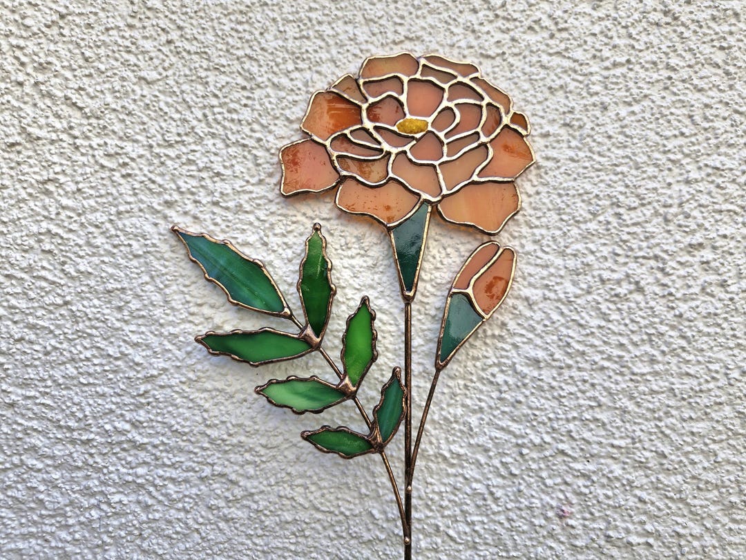 Stained Glass Marigold Everlasting Flower Suncatcher Table Desk Decor ...