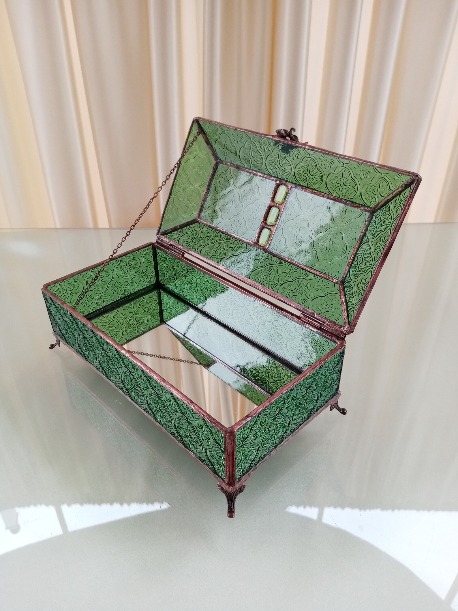 Stained Glass Antique Style Green Color Box, Stained Glass Jewelry Box ...