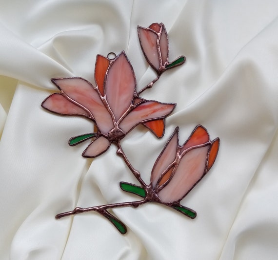 Stained Glass Magnolia Flower Stained Glass Magnolia - Etsy