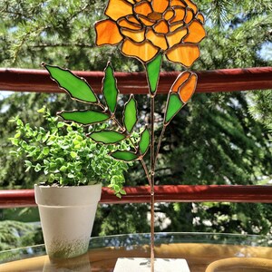 Stained Glass Marigold Everlasting Flower Suncatcher Table Desk Decor ...