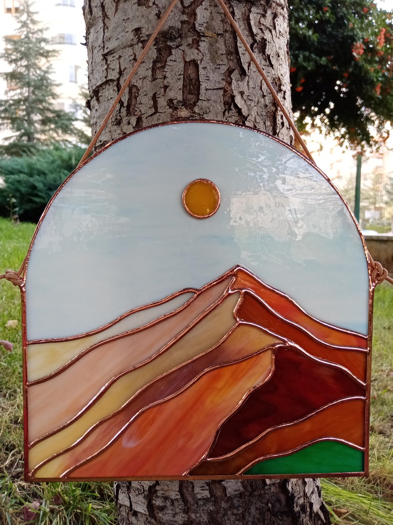 Stained Glass Mountains Landscape Panel Single or 3 Pieces - Etsy