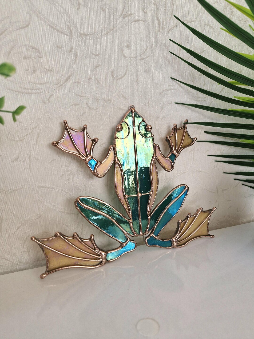 Stained Glass Green Frog Suncatcher Window Wall Hanging, Frog Animal ...