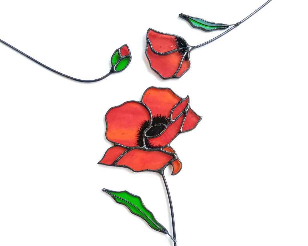 Stained Glass Poppy Flowers Bouquet Stained Glass Red Poppy - Etsy