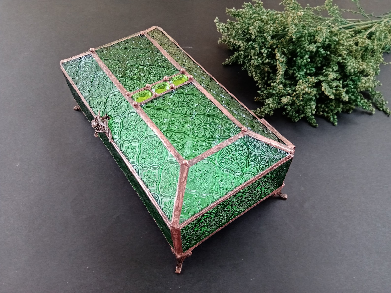 Stained Glass Antique Style Green Color Box, Stained Glass Jewelry Box ...