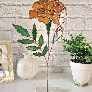 Stained Glass Marigold Everlasting Flower Suncatcher Table Desk Decor ...