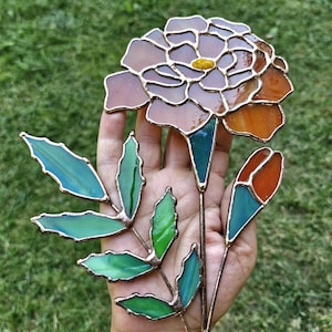 Stained Glass Marigold Everlasting Flower Suncatcher Table Desk Decor ...