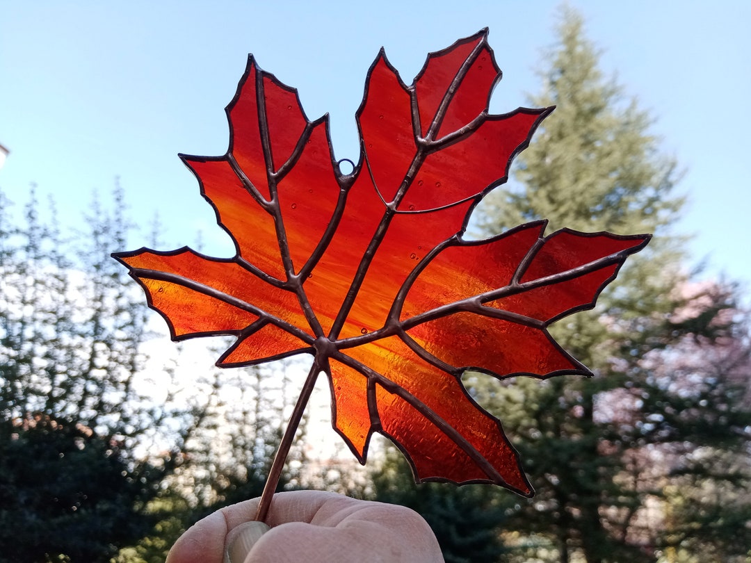 Stained Glass Sycamore Leaf Suncatcher: Autumn Colors Window Hanging - Etsy