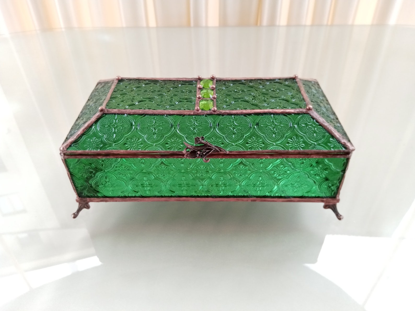Stained Glass Antique Style Green Color Box, Stained Glass Jewelry Box ...