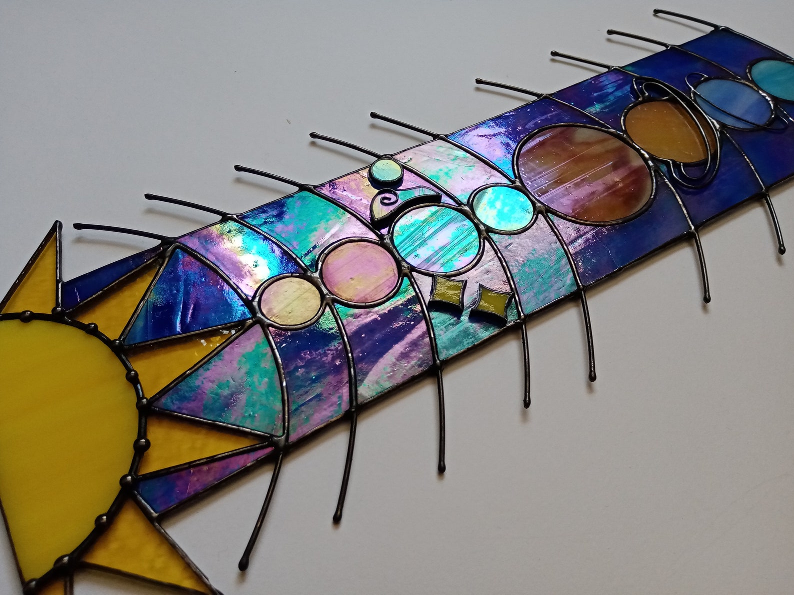 Stained Glass Sun World Moon Planets Landscape Panel Hanging Suncatcher ...
