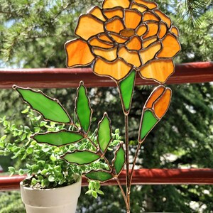 Stained Glass Marigold Everlasting Flower Suncatcher Table Desk Decor ...
