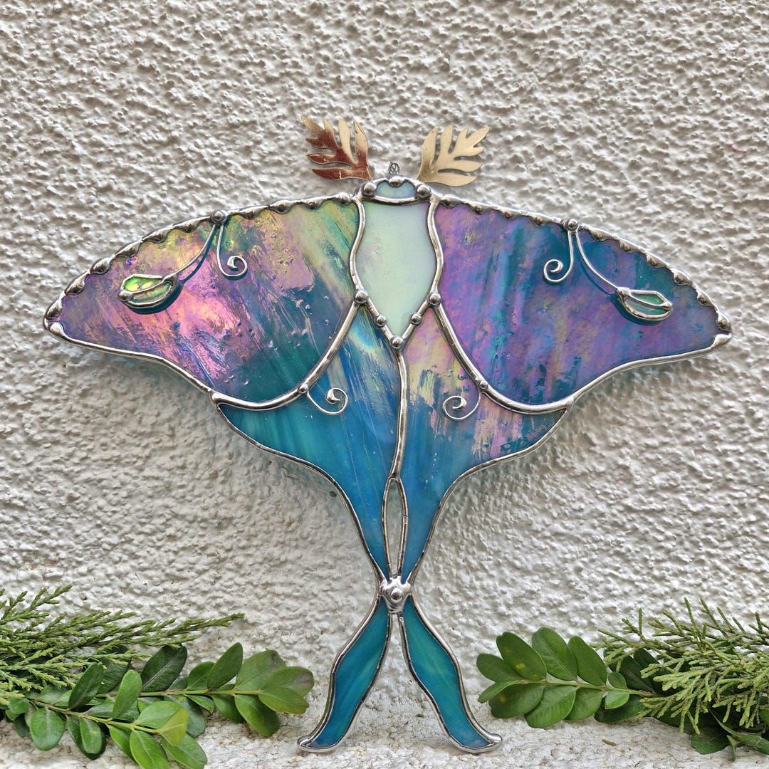 Stained Glass Insect Luna Moth Suncatcher Window Wall Hanging, Luna ...