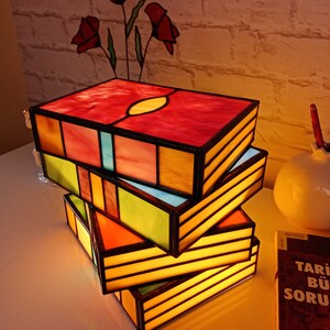 Stained Glass Tiffany Table Desk Commode Lamp, Books Shaped Lamp, Lamp ...