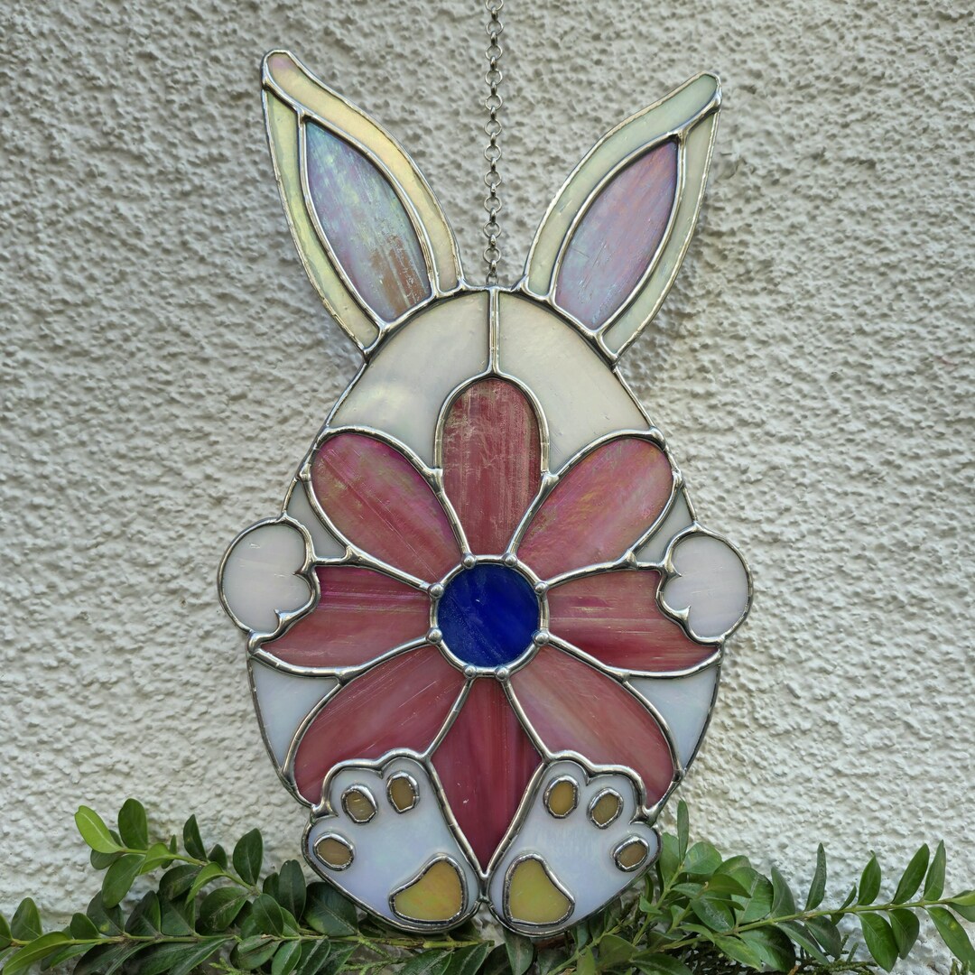 Stained Glass Easter Bunny Suncatcher: Egg Flower Hanging Ornament - Etsy