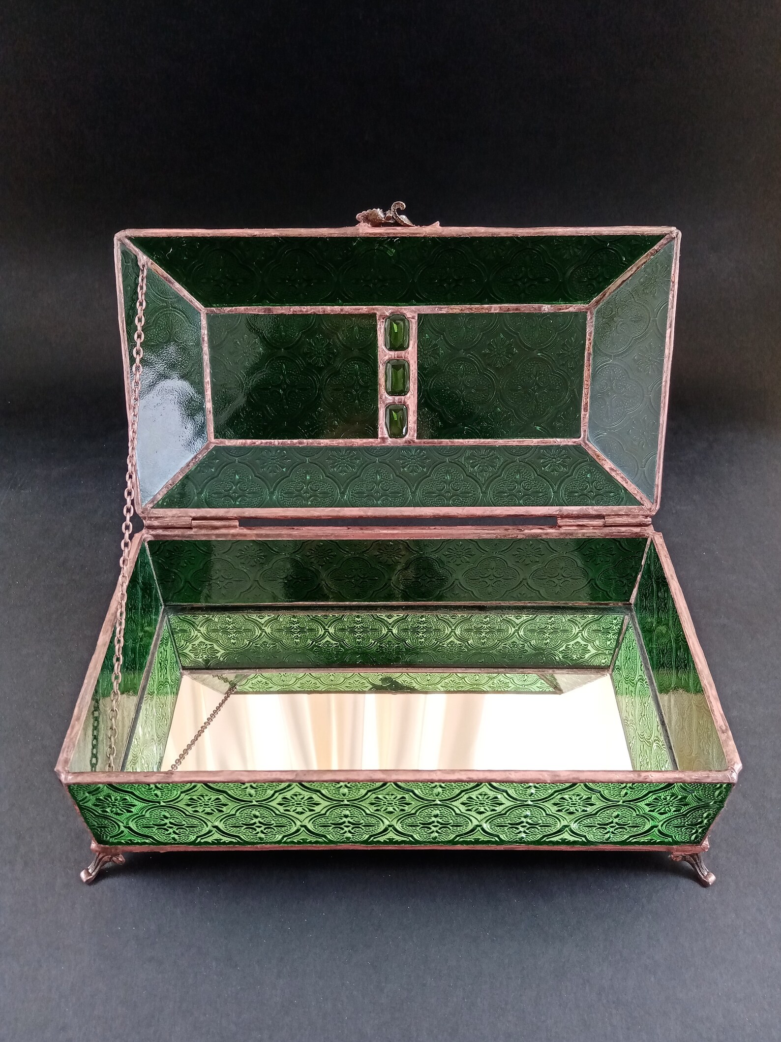 Stained Glass Antique Style Green Color Box, Stained Glass Jewelry Box ...