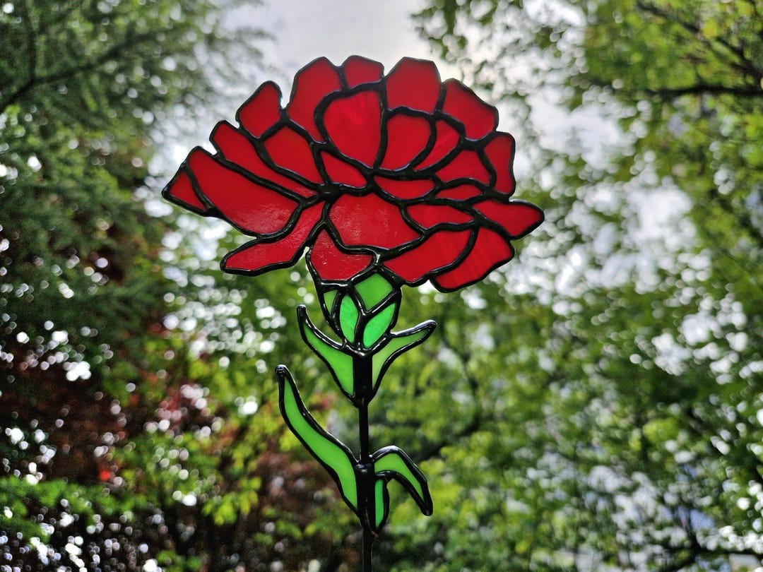 Stained Glass Carnation Flower Suncatcher Everlasting Flower Table Desk ...