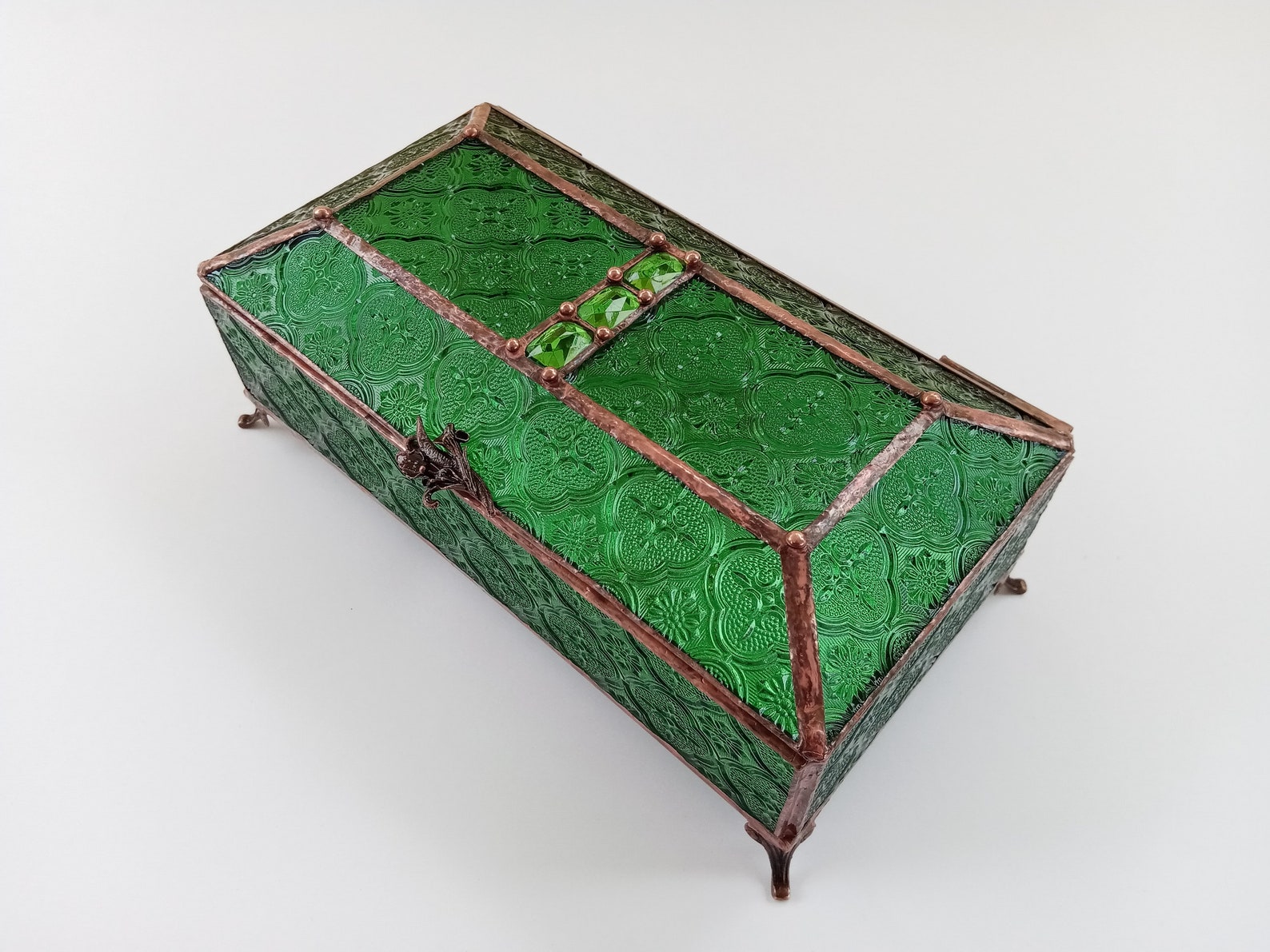 Stained Glass Antique Style Green Color Box, Stained Glass Jewelry Box ...