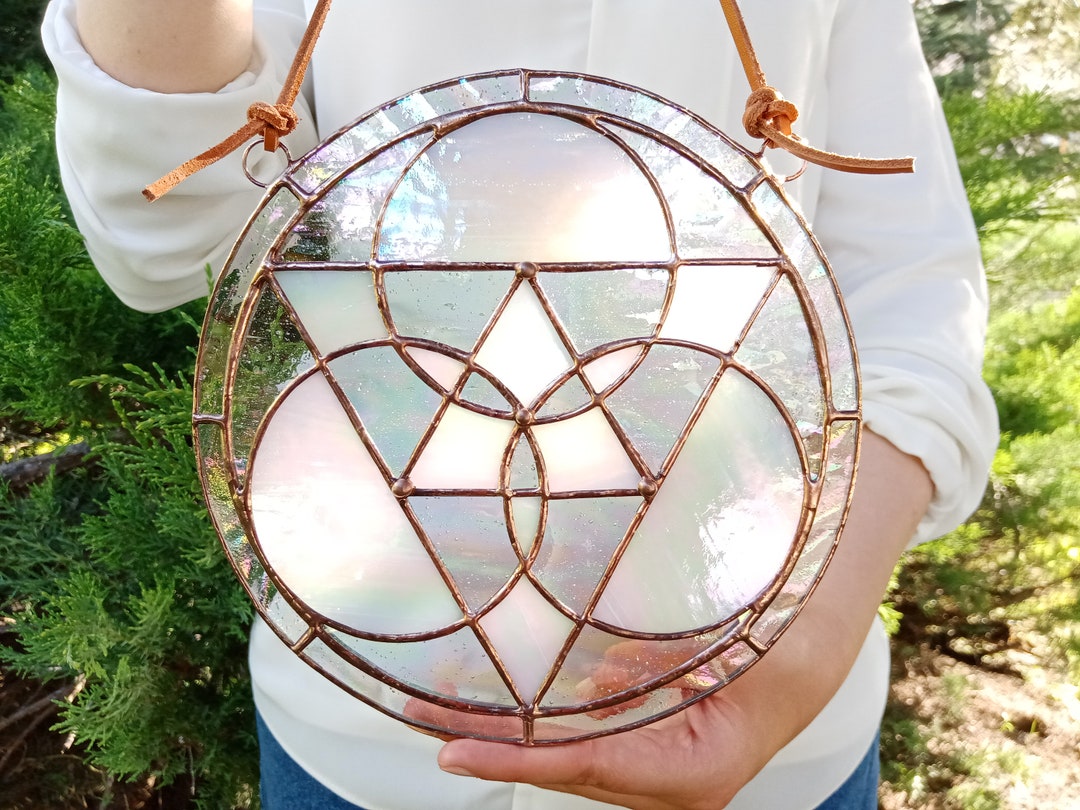 Stained Glass Geometric Mandala Suncatcher, Mandala Wall Window Hanging ...