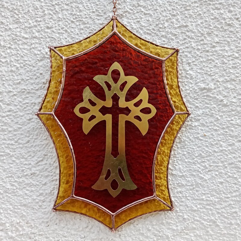 Stained Glass Cross Suncatcher - Etsy