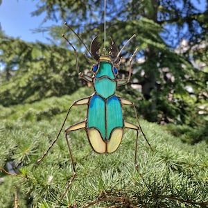 Stained Glass Tiger Beetle Insect Suncatcher Iridescet Glass Window ...