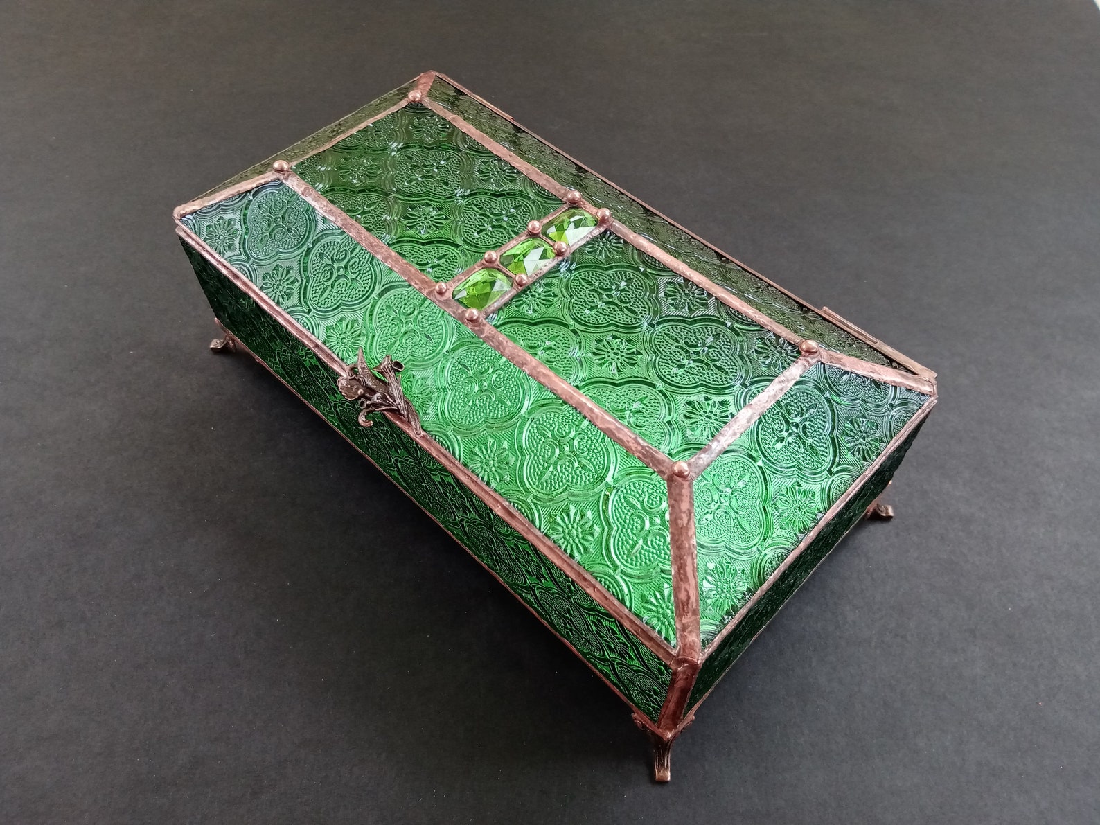 Stained Glass Antique Style Green Color Box, Stained Glass Jewelry Box ...
