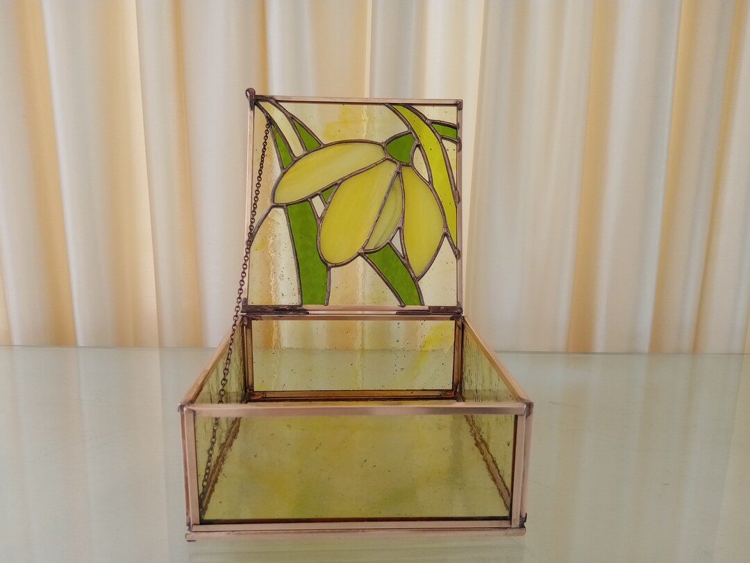 Stained Glass Box With Snowdrop Flower Antique Style Bronze Framed ...
