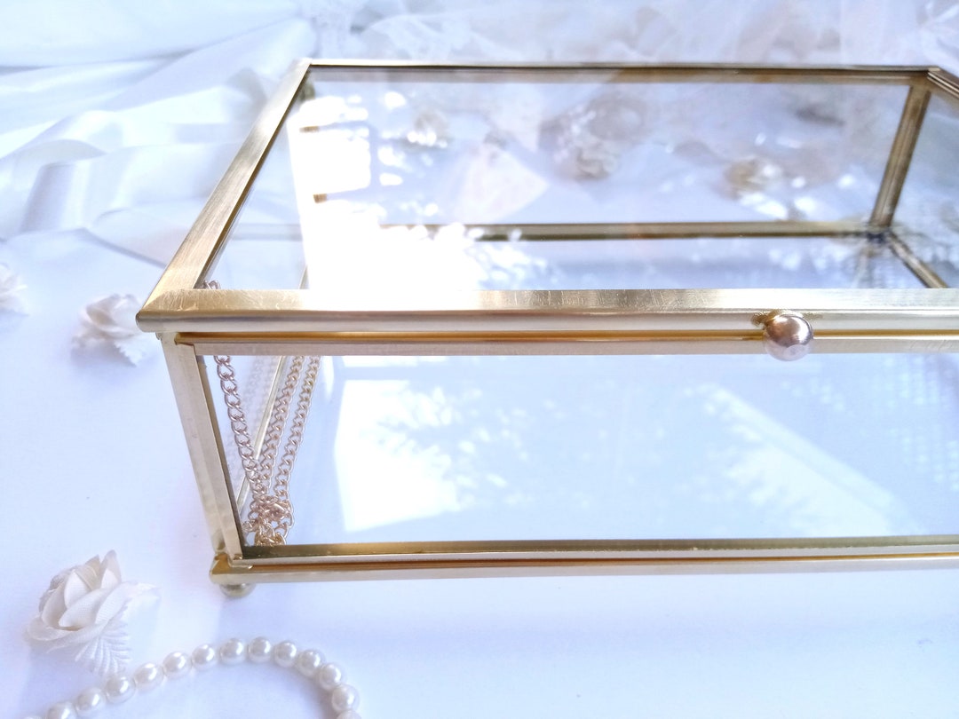 Glass and Brass Gold Color Box, Jewelry Box & Wedding Memories Keepsake ...