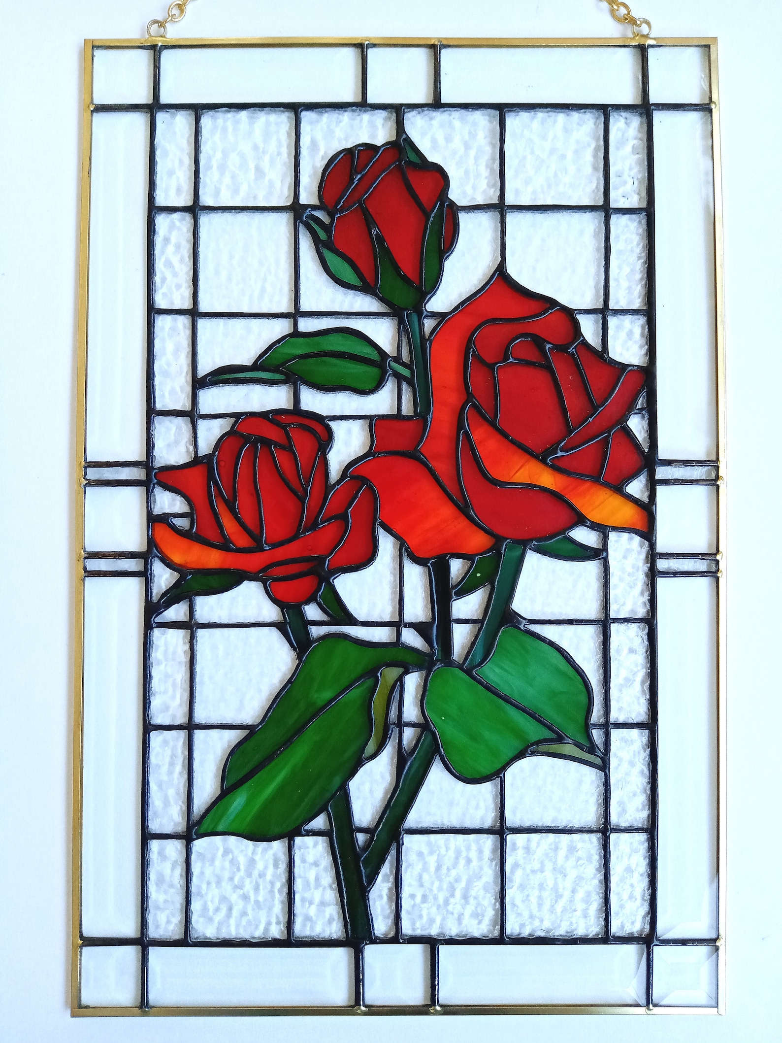 Stained Glass Rose Flower Panel Stained Glass Red Roses - Etsy