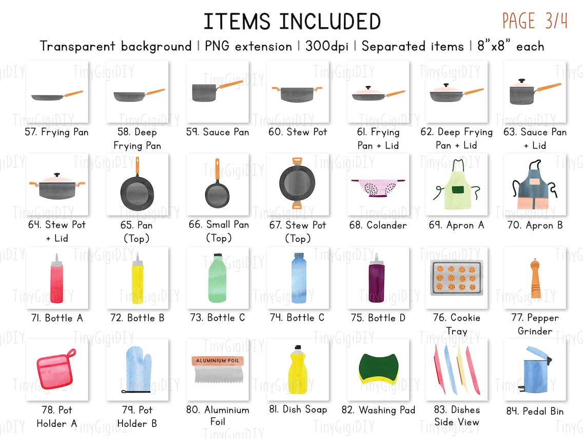 Kitchen Utensils Clipart Bundle, Cooking Clipart Set Png, Kitchen Png ...