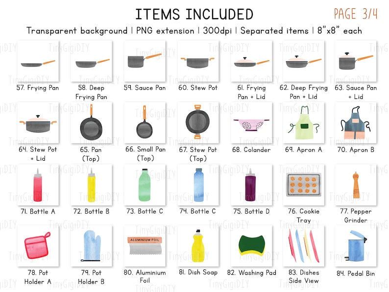 Kitchen Utensils Clipart Bundle, Cooking Clipart Set Png, Kitchen Png ...