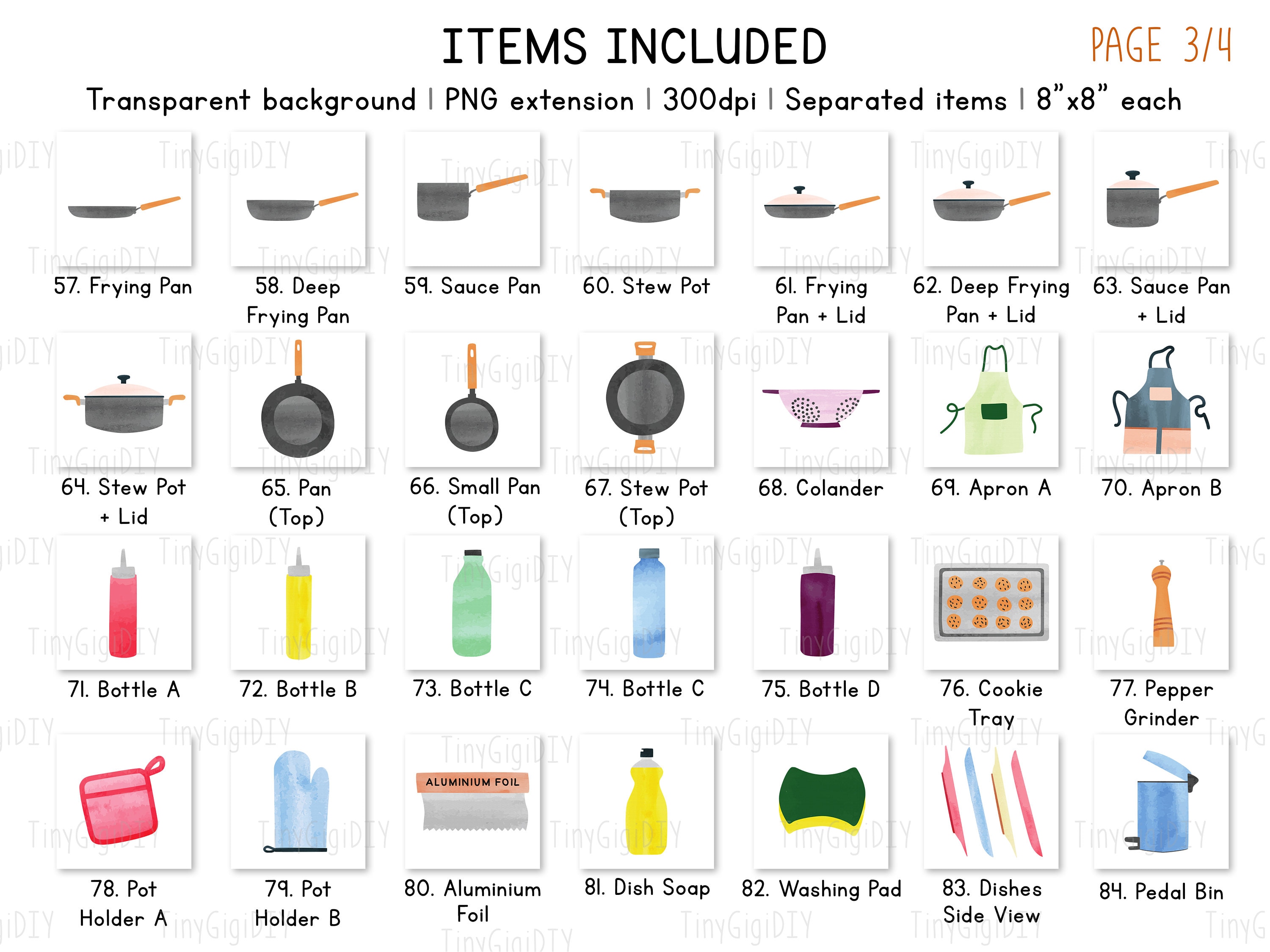 Kitchen Utensils Clipart Bundle, Cooking Clipart Set Png, Kitchen Png ...