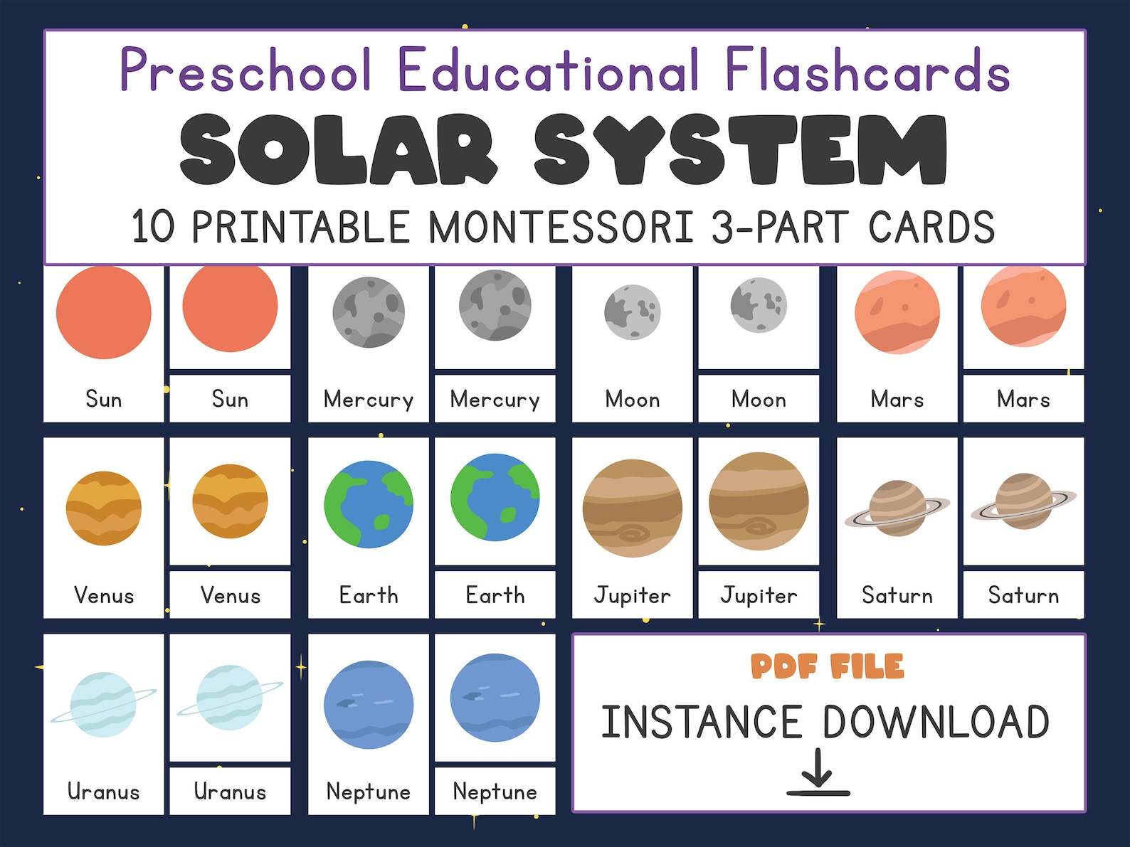 Solar System Flashcards Printable, Planets Nomenclature Montessori 3 ...