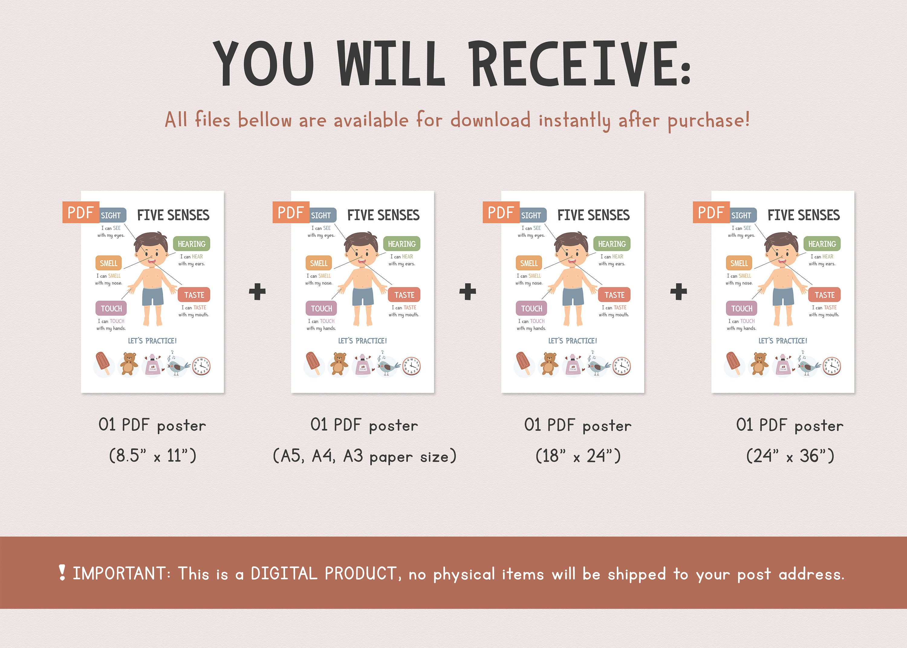 Five Senses Poster, Kids Classroom Decor Wall Art, 5 Senses Printable ...