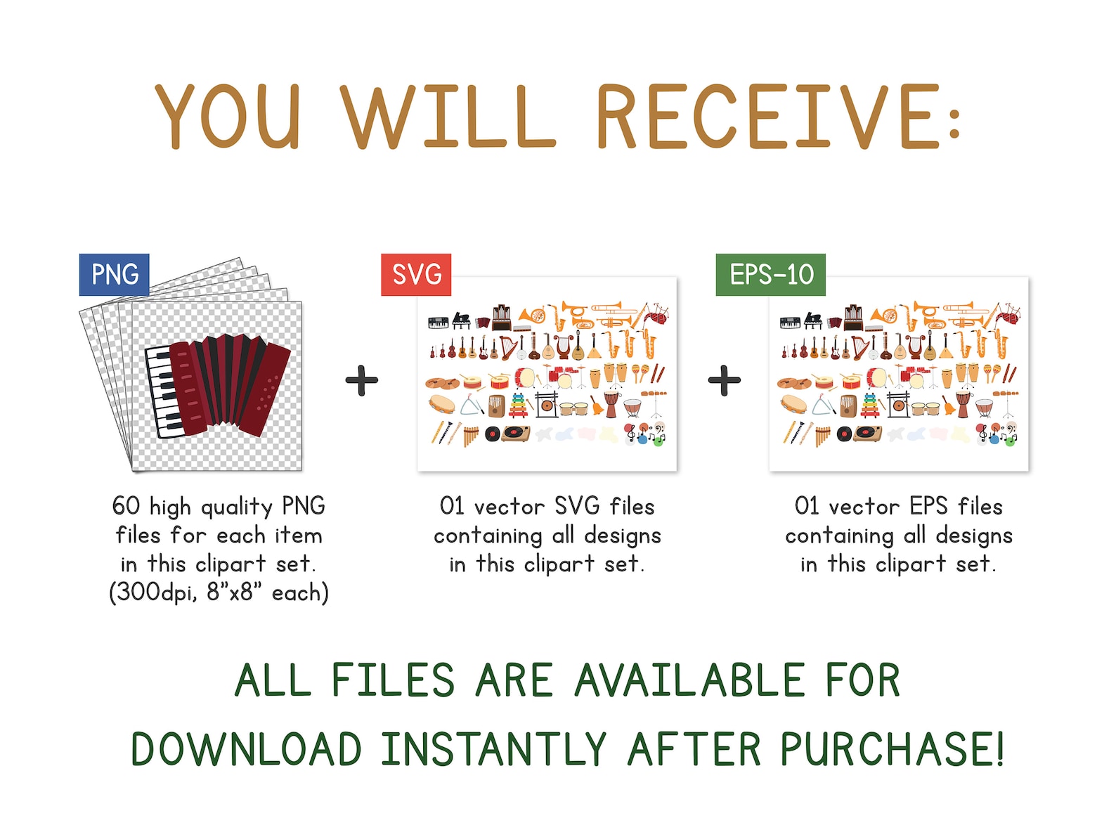 Orchestra Clipart Set: Musical Instruments Bundle (PNG, SVG, EPS ...