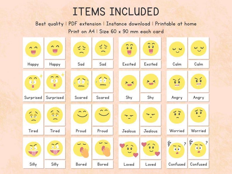 Emotions Flashcards, Feelings Flashcards, Printable Montessori 3-part ...