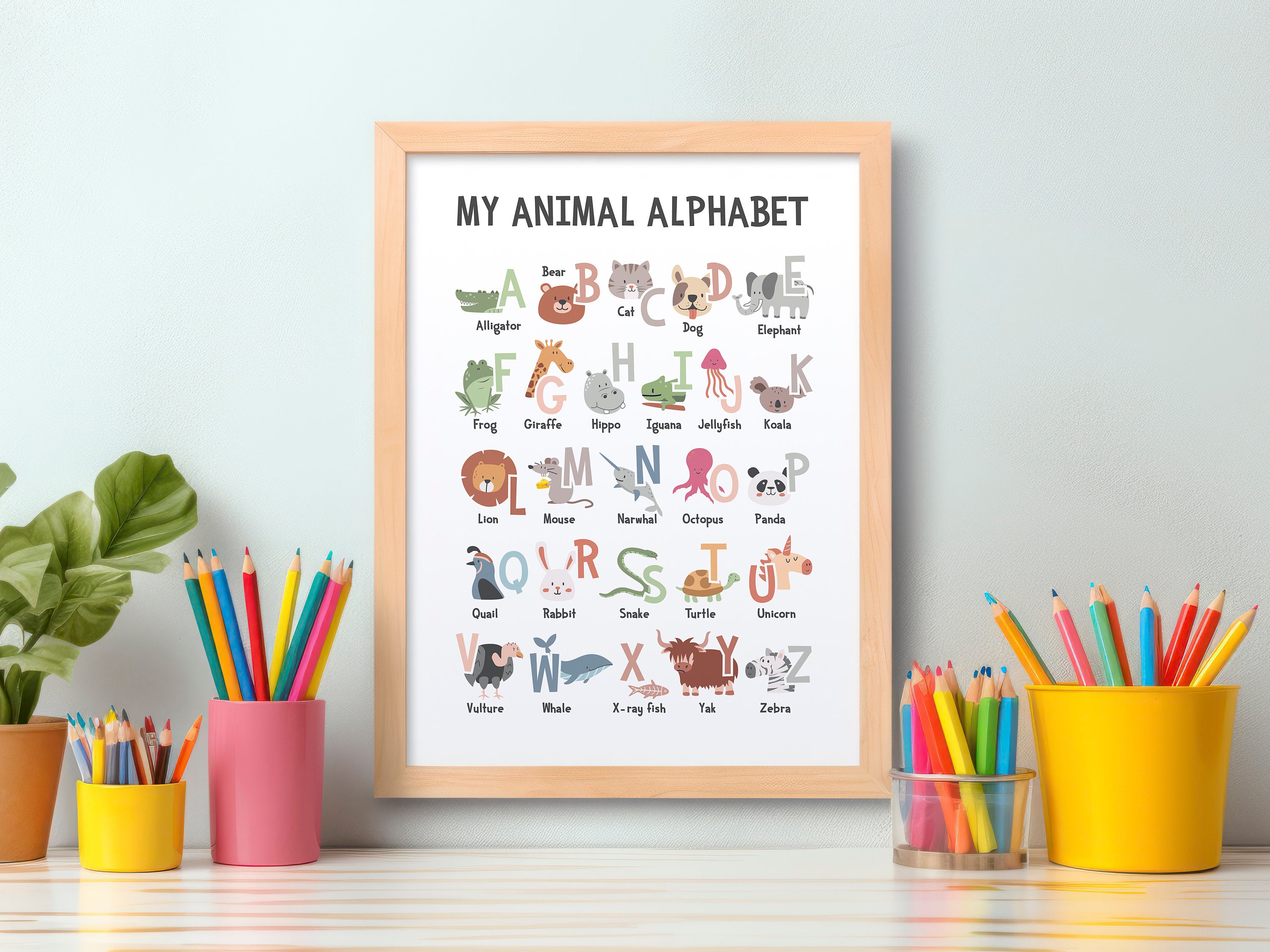 Animal Alphabet Poster ABC Poster Printable Wall Art Pastel - Etsy