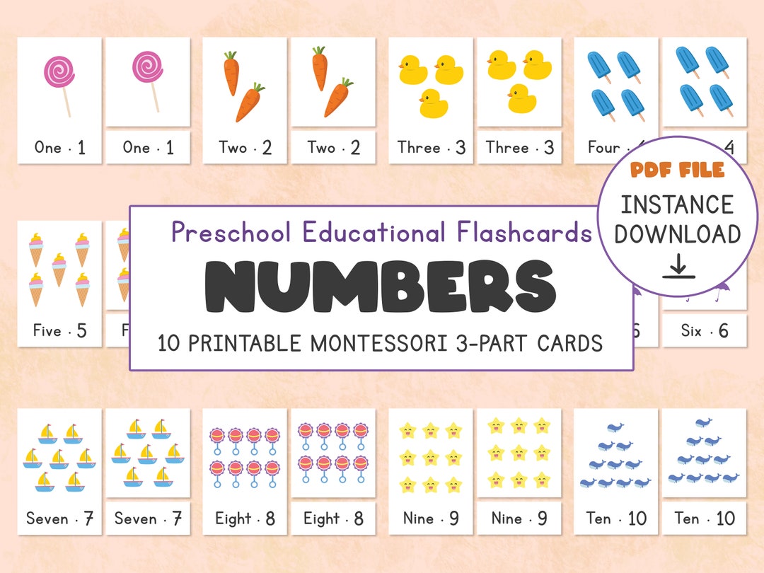 Numbers Flashcards Printable, Number 1 to 10 Flashcard, Montessori 3 ...