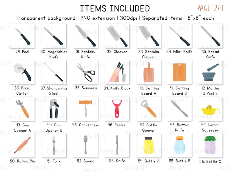 Kitchen Utensils Clipart Bundle, Cooking Clipart Set Png, Kitchen Png ...