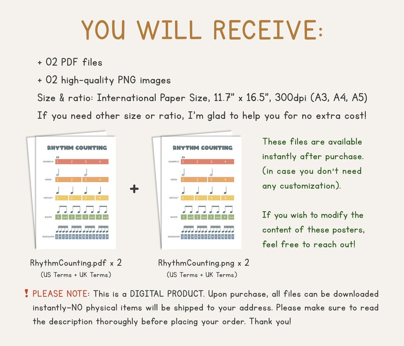 Rhythm Counting Simple Chart PDF, Music Note Value, Music Theory Poster ...