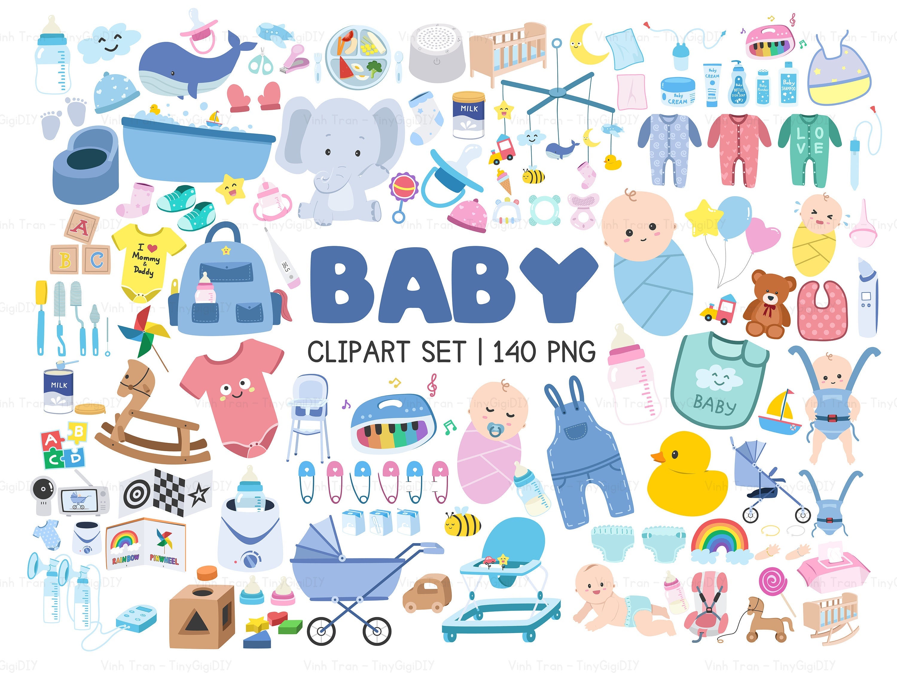 Baby Clipart Set, Nursery Decor Graphics (140 PNG) (digital Download ...