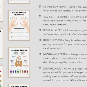 Piano Music Theory Posters: Music Room Decor (set of 12) (digital ...