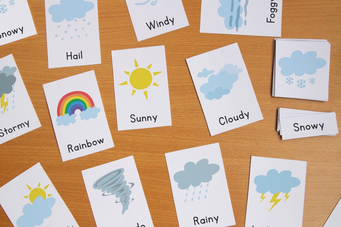 Weather Flashcards Printable Weather Nomenclature Montessori - Etsy