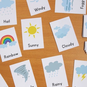 Weather Flashcards Printable, Weather Nomenclature Montessori 3-part ...