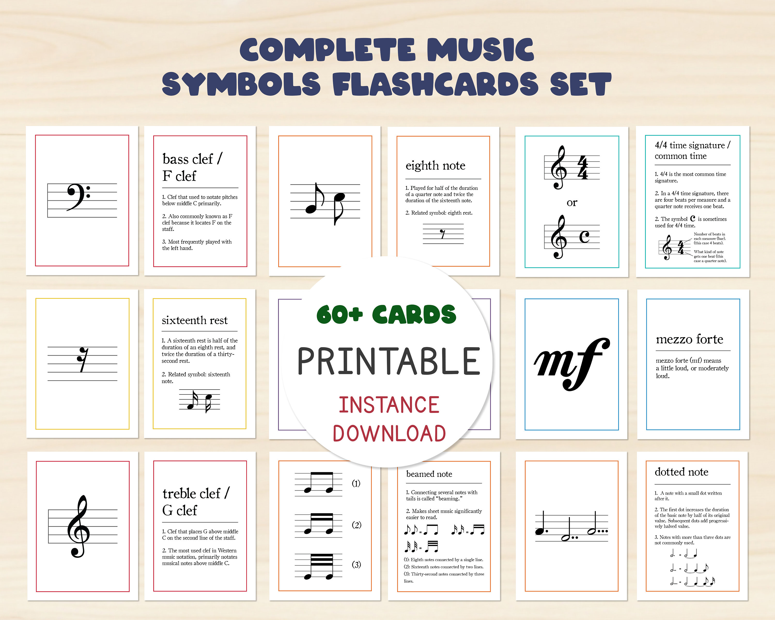 Music Symbols Flashcards: Montessori Music Theory (printable) - Etsy