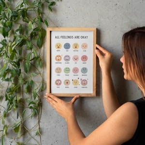 Feelings Chart Poster, All Feelings Are Okay, Emotions Poster, Boho ...