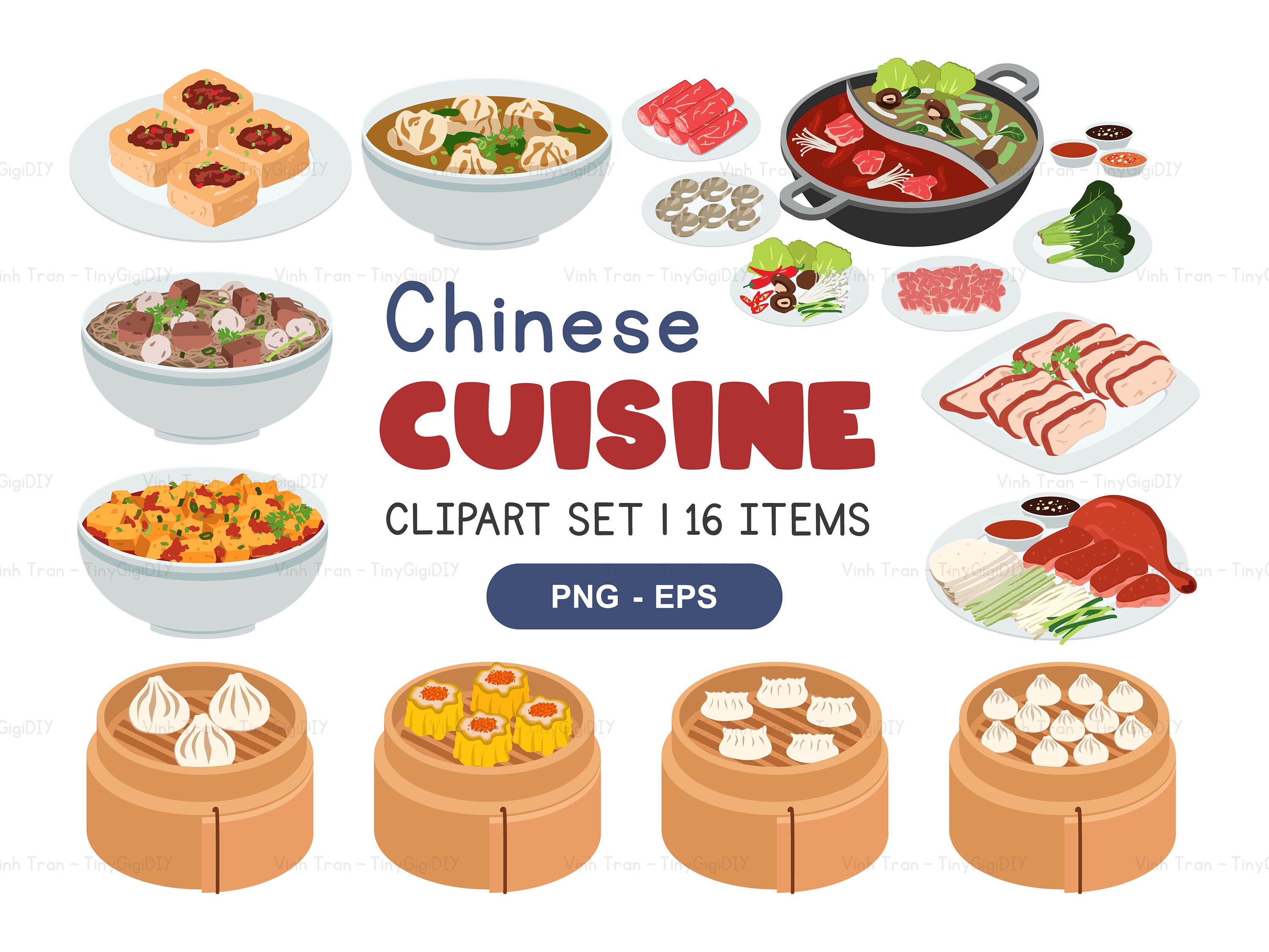 Chinese Food Clipart Set Chinese Cuisine Png, Eps Dim Sum, Peking Duck ...